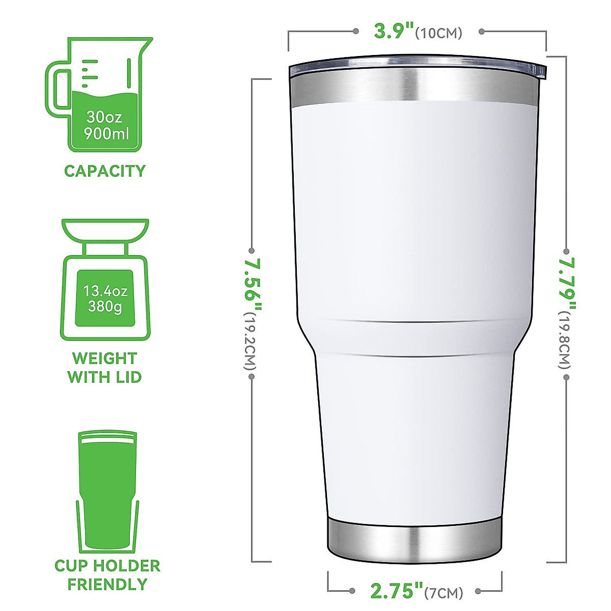 DOMICARE 30 oz Tumbler with Lid and Straw, Stainless Steel Tumblers Bulk, Insulated Vacuum Double Wall Travel Coffee Mug, Durable Powder Coated Tumbler Cups (White, 8)