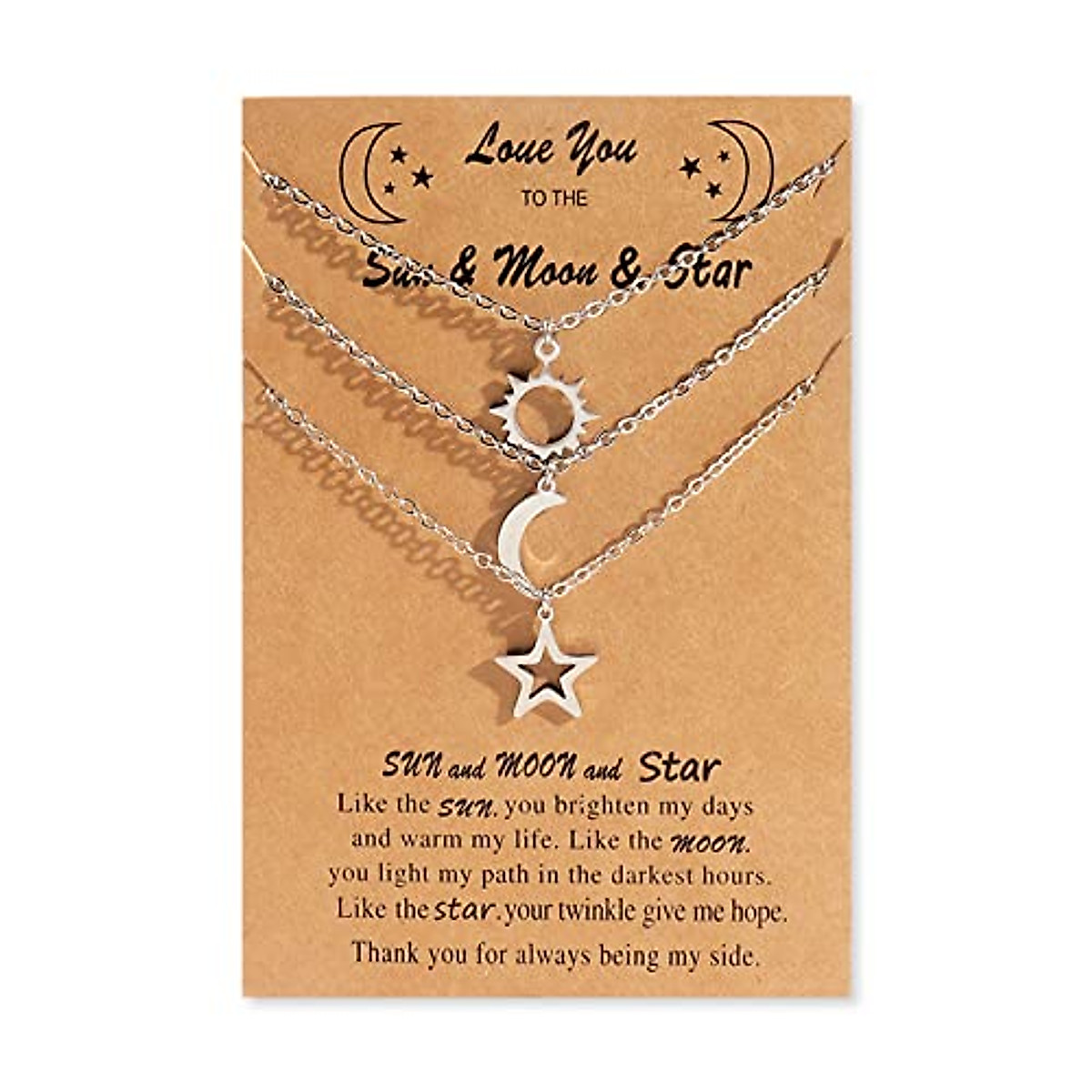 Friendship Necklaces for 3 Girls Cute BFF Necklace for Women Best Friend Necklace Dainty Sun Moon Star Necklaces Long Distance Relationship Necklace(Moon Sun Star)