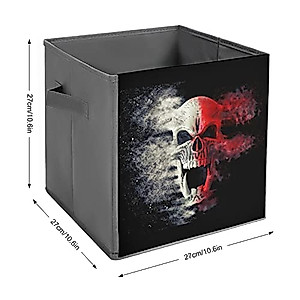 Screaming Demon Skull PU Leather Collapsible Storage Bins Canvas Cube Organizer Basket with Handles
