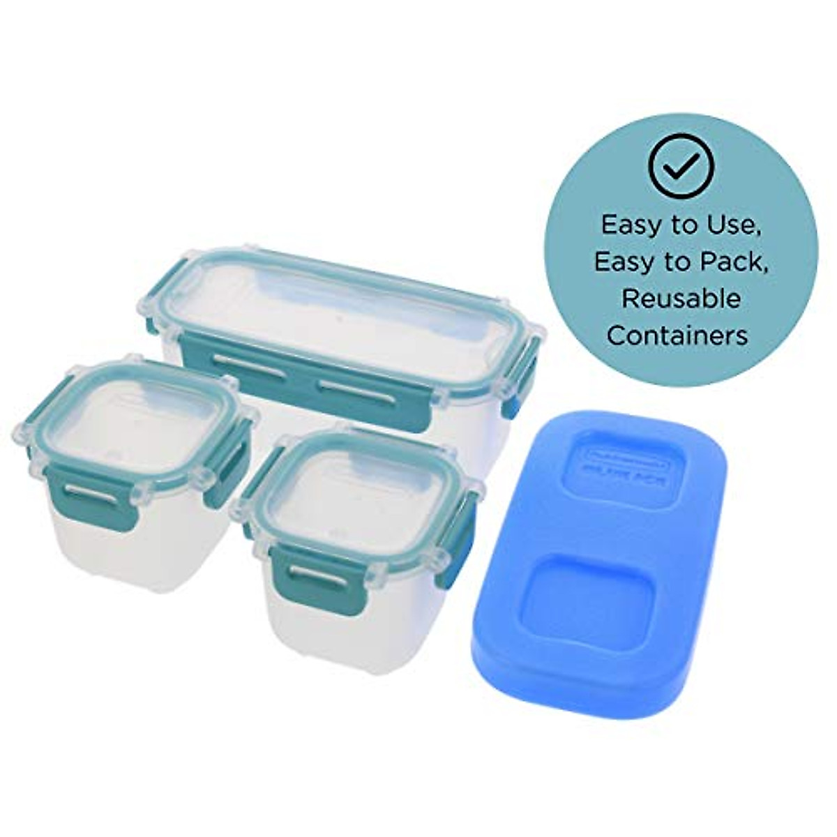Rubbermaid Lunch Blox Snack Kit - Lunch Box Food Containers - Comes with 1 Ice Pack, 2 Small, and 1 Long Container - Great for Kids Snacks, School Lunches, and Adult Meal Prep - Blue
