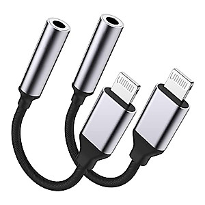 Apple MFi Certified 2 Pack iPhone 3.5mm Headphones Adapter, Lightning to 3.5 mm Headphone/Earphone Jack Converter Audio Aux Adapter Dongle Compatible with iPhone 14 13 12 11 Pro XR XS Max X 8 7