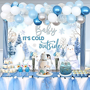 Arctic Animals Baby Shower - Blue Snowflake Balloon Garland Arch Kit with Baby It's Cold Outside Backdrop, Penguin Foil Balloons, Polar Bear Penguin Winter Baby Shower Decorations
