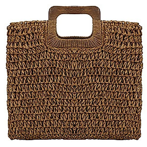 Comeon Natural Straw Bag for Women, Hand Woven Casual Handle Handbags Tote Bag For Daily Use Beach Travel (Deep coffee color)