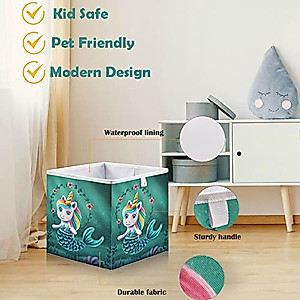 visesunny Closet Baskets Little Mermaid Unicorn2 Storage Bins Fabric Baskets for Organizing Shelves Foldable Storage Cube Bins for Clothes, Toys, Baby Toiletry, Office Supply