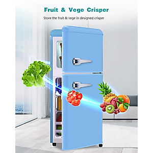 EUASOO FLS-80-Blue 3.5Cu.Ft Compact Refrigerator, Small Refrigerator with freezer, Retro Fridge with Dual Door, 7 Level Adjustable Thermostat for Garage, Dorm,Bedroom, Office, Apartment