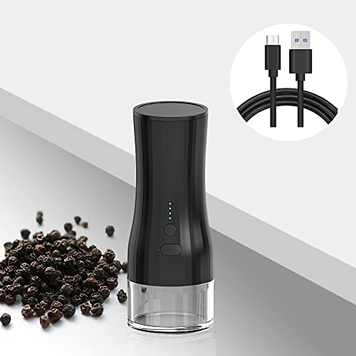 Electric Pepper And Salt Grinder,2pcs Packaged Rechargeable Grinder Set,Built-In Battery Large Storage And Grinding space,Auto Operation with Adjustable Coarseness Grinder(2in1).