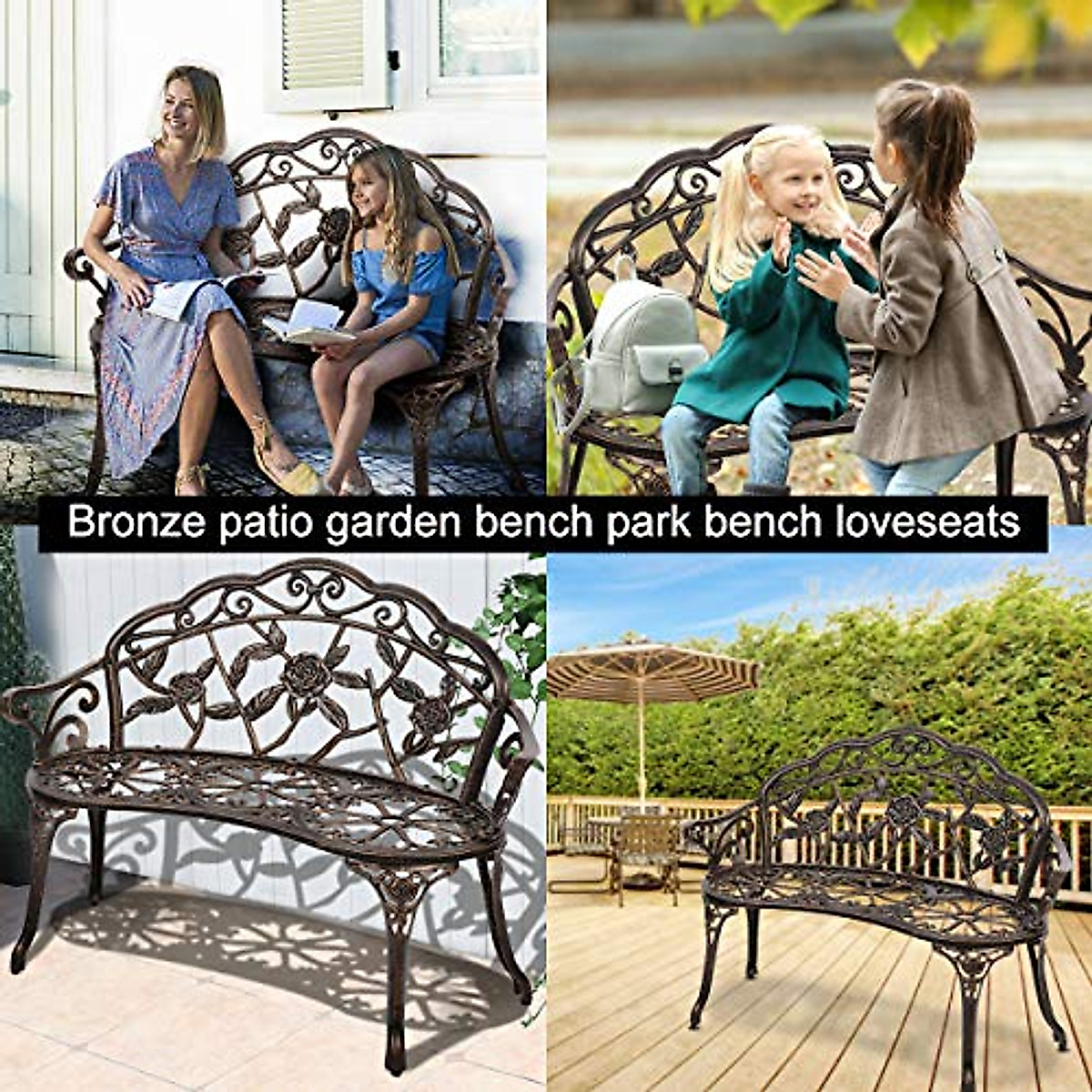 TTY Store Patio Garden Bench Park Bench Loveseats for Outdoor Porch, Patio, Lawn, Balcony, Backyard and Indoor Metal Material Bench