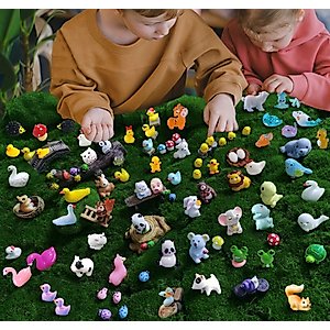 Mini Resin Animals Figures Set 100 Pieces for Miniature Garden Decor - Slime Charm for Craft - Tiny Resin Animal