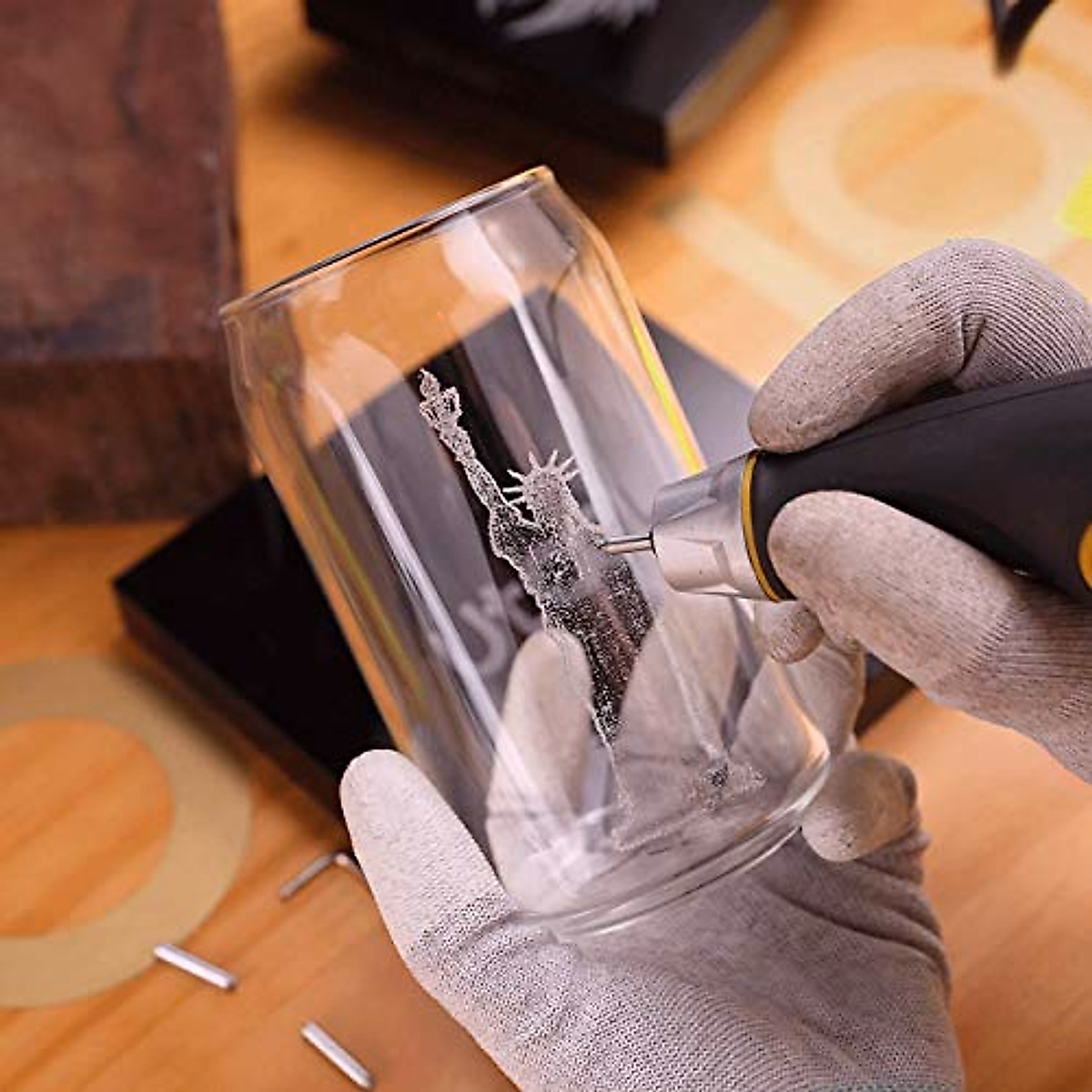 UTOOL Engraver Pen with Letter/Number Stencil, 24W Handheld Etching Tool for Wood Metal Glass Engraving with 4 Replaceable Tungsten Carbide Steel Bits