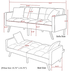 Olela Sleeper Sofa Bed Modern Tuft Futon Couch Convertible Loveseat Sleeper Reclining Sofa Bed Twin Size with Arms and 2 Pillows for Living Room, Navy Blue