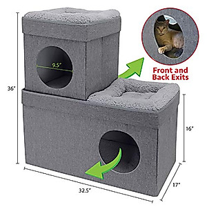 Kitty City Large Stackable Grey Condo, Cat Cube, Cat House, Pop Up Bed, Cat Ottoman, Mansion