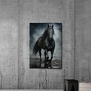 Majestic Black Stallion Galloping In The Clouds, Black Horse On Salt Flats, Canvas Print, Black Horse Print, Black Horse Wall Art, Canvas Prints, Home Decor