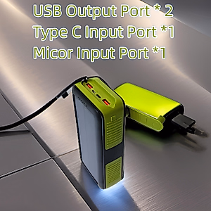 PECUWE Solar Power Bank Charger 63200mAh Hand Crank Fast Charging Power Bank Outputs Inputs Solar Portable Charger 4 flashlights for Camping Gear Accessories Essentials