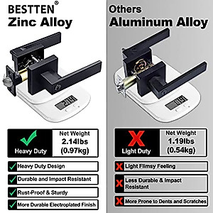 BESTTEN Heavy Duty Entry Door Lever for Exterior and Interior Use, Matte Black Square Door Handle, Commercial and Residential, Monaco Series