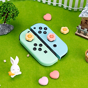 GeekShare Silicone Joycon Thumb Grip Caps, Joystick Cover Compatible with Nintendo Switch/OLED/Switch Lite,4PCS - Heart & Flower (Pink&Yellow)