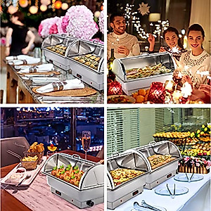 ROVSUN 3 Pack Electric 9 QT Chafing Dishes Buffet Set,Stainless Steel Roll Top Catering Chafer Server Food Warmer with Cover, Full Size & 2 Detachable Food Pans for Party Wedding Banquet Graduation