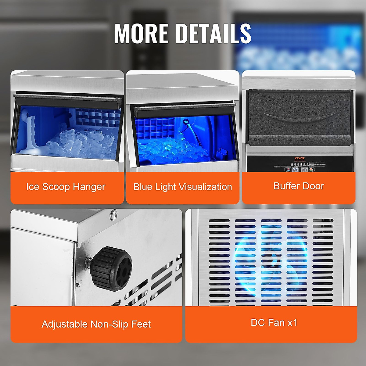 VEVOR Commercial Ice Maker, 140lbs/24H, Ice Maker Machine, 60 Ice Cubes in 12-15 Minutes, Freestanding Cabinet Ice Maker with 33lbs Storage Capacity LED Digital Display, for Bar Home Office Restaurant