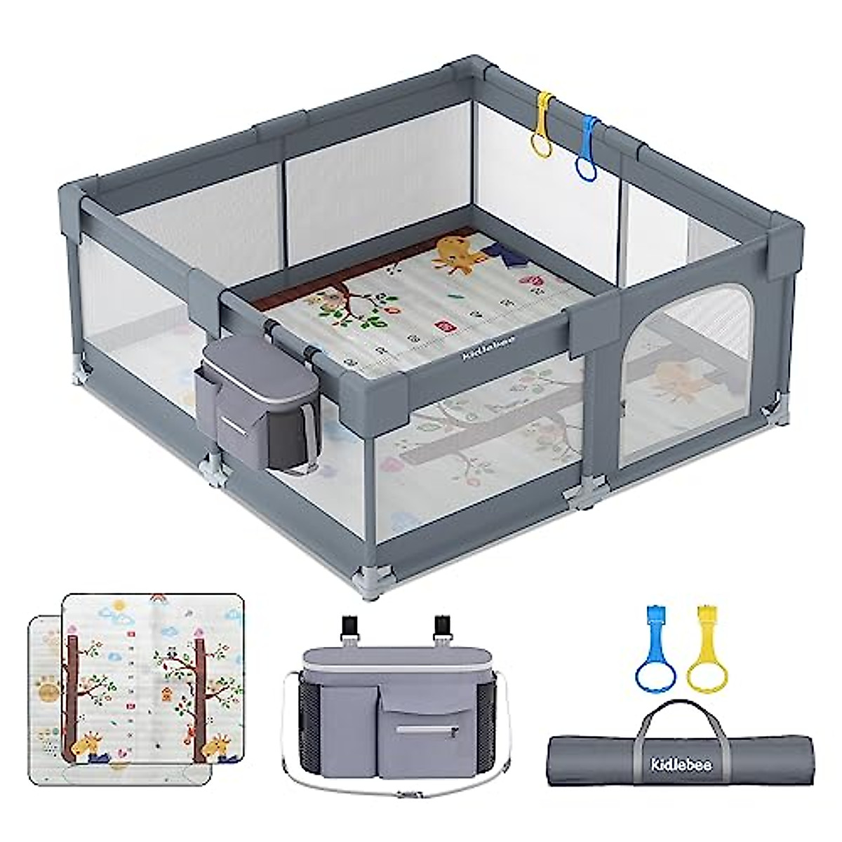 Baby Playpen with Mat Included - KIDLEBEE 50” x 50” Kids Play Pen Toddler Safety Play Yard Infant Fence Indoor Activity Center with Soft Breathable Mesh, Anti-Slip Base, Zipper Gate (Gray)