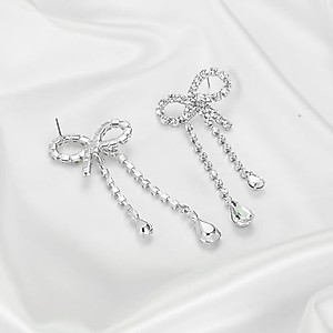 FAUTHENTICUTE Silver CZ Drop Earring for Women, Bow Drop Earrings