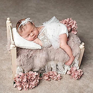 M&G House Newborn Photography Props White Lace Outfits Newborn Photography Outfits Girl Lace Rompers Baby Photo Prop Skirts Baby Photoshoot Props (Long Sleeve, White, 0-2 Months)
