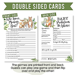 75 Woodland Who Knows Mommy Best, Baby Prediction and Advice Cards etc, 25 Guess How Many Cards - 8 Double Sided Cards Baby Shower Games Funny, How Many Kisses Game Baby Shower Decorations
