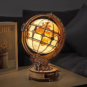 ROKR 3D Wooden Puzzles for Adults, LED Illuminated Globe with Stand, 3D Wooden Globe Model Kits with LED Light, Unique Gift for Birthday/Anniversay