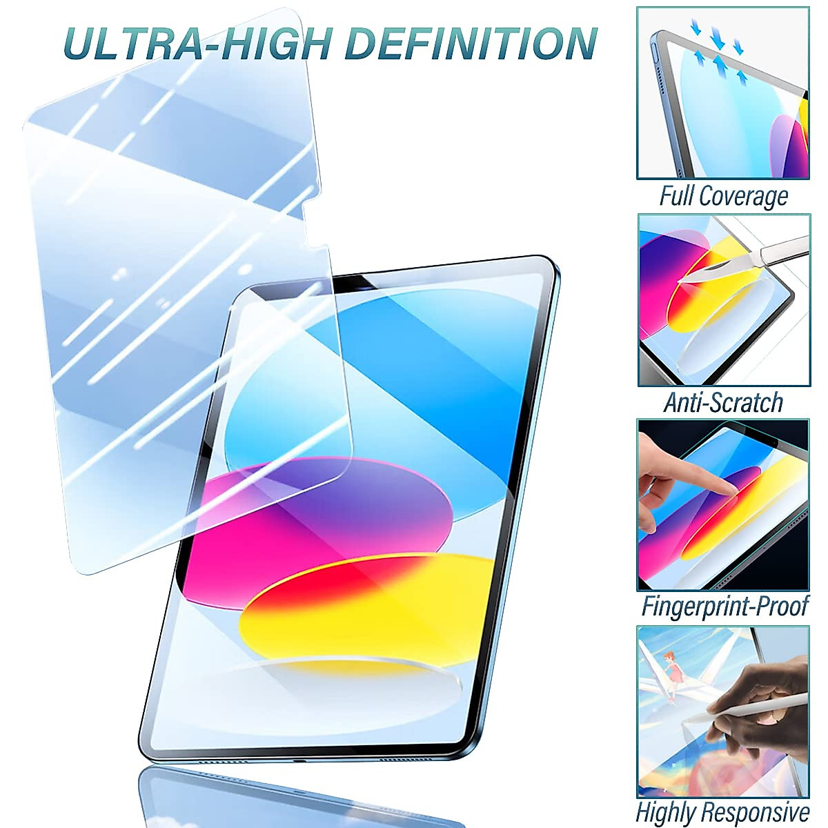 REAL-EAGLE Backlit Keyboard Case for iPad 10th Generation (2022) 10.9 Inch with Screen Protector, 7 Colors Light Wireless Detachable Keyboard with Purple Protective Folio Cover Case