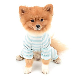 Zunea Dog Pajamas for Small Dogs Girl Boy Soft Cotton Puppy Clothes Jumpsuit Sleeping Wear Rompers Striped Printed Bodysuit Pyjamas Pet Overalls Outfits Apparel for Chihuahua Doggie Cat Blue M