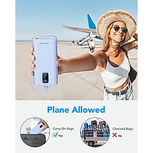 Charmast Portable Charger with Built-in Cables and AC Wall Plug, 10000mAh Ultra Slim Power Bank, External Battery Pack, Travel Accessories Compatible with iPhone 14/13, Samsung Galaxy, etc