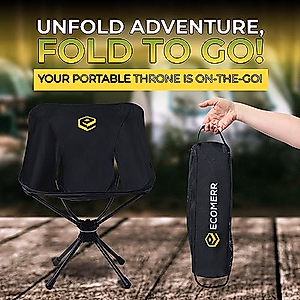 Ecomerr Portable Camping Chair - Bottle Sized Compact Foldable Chair with Carry Bag - Supports 330lbs - Outdoor Backpacking Chair Ultra Lightweight for Lawn, Hiking, Travel, Beach, Picnic