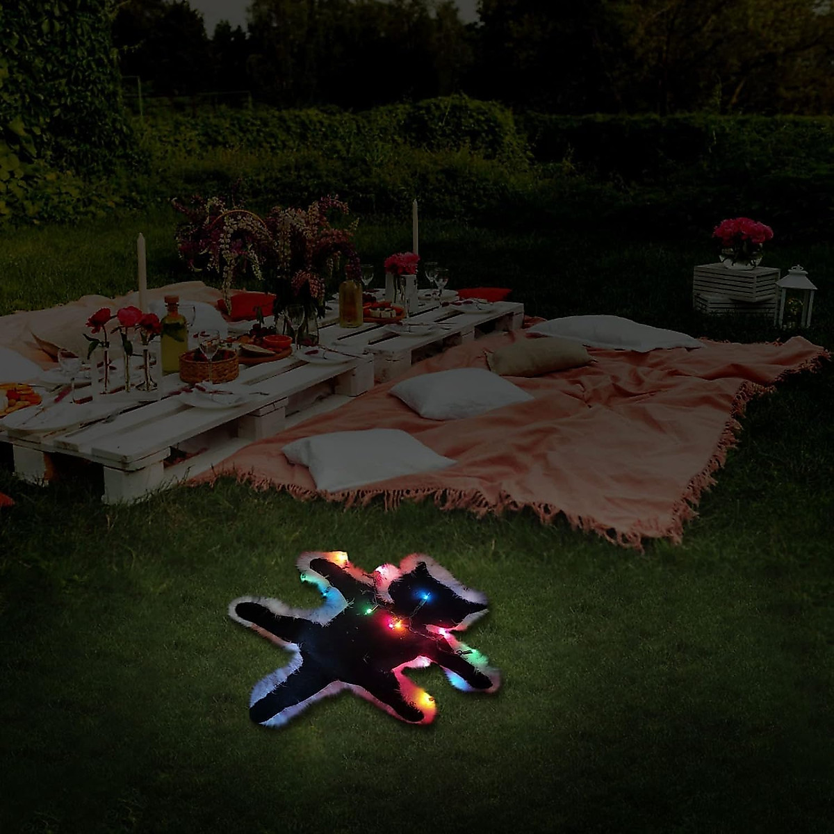 Light Up Fried Cat Rug Funny Aunt Bethany’s Fried Pussycat Rug from National Lampoon’s Humour Christmas Vacation Decoration Carpet, Perfect White Elephant Gift for Family Friends (Warm Lights)