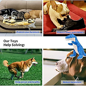 DODODOLA Stuffed Dog Toys Durable Plush Dog Toy with Crinkle Paper Cute Dinosaur Squeaky Dog Toys Dog Chew Toys for Medium Large Breed