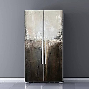 BSPWIRFNZPL Self Adhesive Vinyl Refrigerator Wrap Set Hand Drawn Oil Painting Abstract Art Canvas Color Texture Door Mural Sticker Removable Fridge Cover Peel and Stick Kitchen Decor