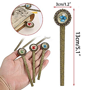 OwnMy 6 Pcs of Metal Bookmark Ruler, Bronze Book Mark Retro Bookmark with Vintage Dried Flower, Bookmark for Student, Kids, Teacher, Book Club (Cherry Blossoms)
