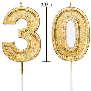 LUTER 2.76 Inches Large Birthday Candles Gold Glitter Birthday Cake Candles Number Candles Cake Topper Decoration for Wedding Party Kids Adults, Number 30