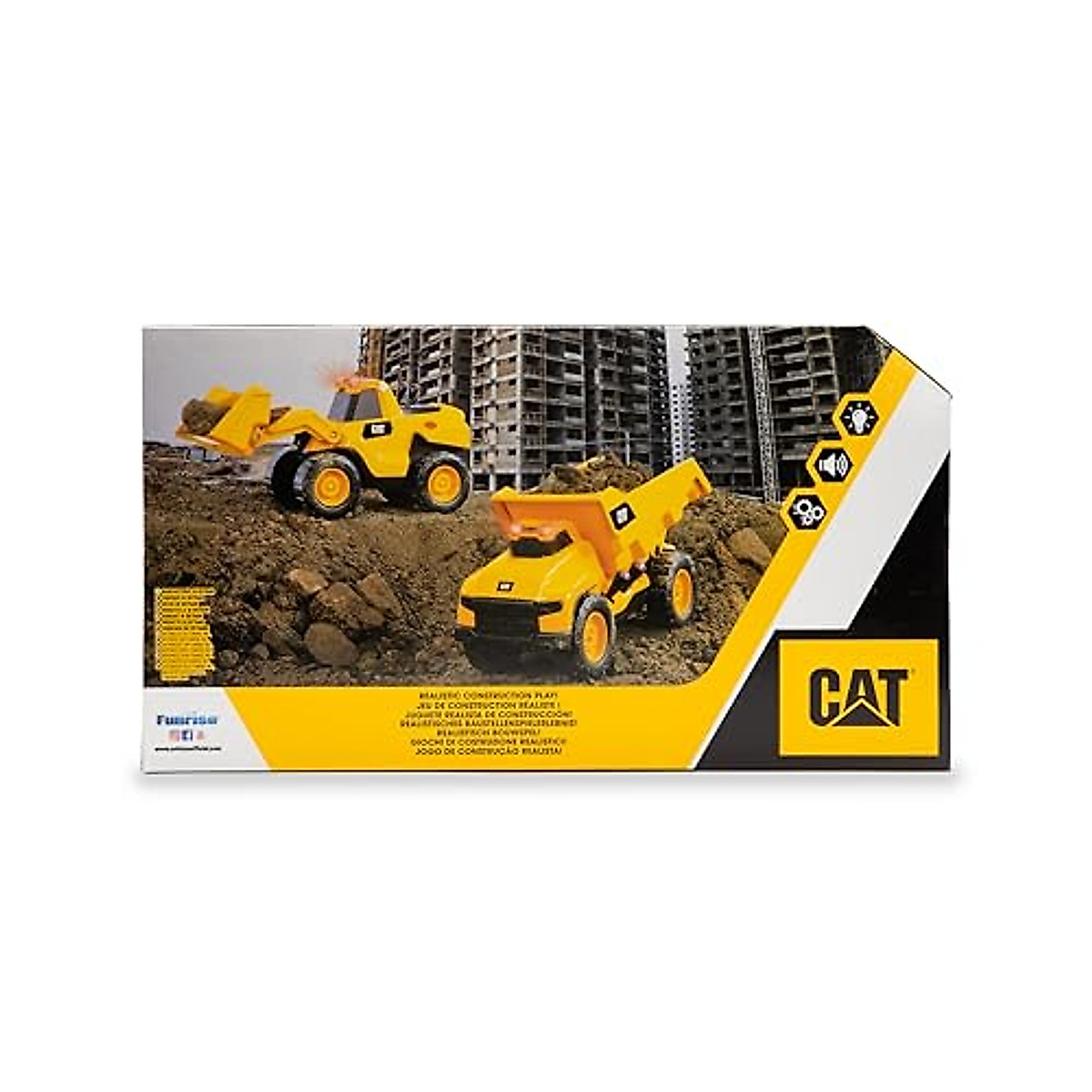 CAT Construction Toys, Motorized Dump Truck Toy, 6 Unique Sounds, 2 Motorized Functions, Lights & Sounds, Includes 3 AA Batteries.