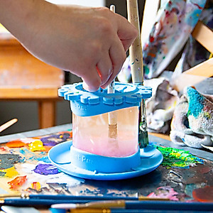 Paint Brush Cleaner Rinse Cup (All-in-One) Fine Art, Studio, Classroom | Brushes Holder & Silicone Cleaning System for Acrylic, Watercolor, and Water-Based Mediums (Mug, Blue)