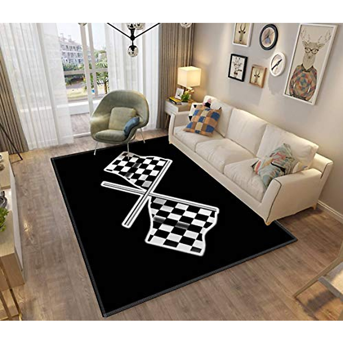RACE, CAR, Checkered Flag, Crossed, Motorsport, WIN, WINNER, Chequered Area Rugs Non-Slip Floor Mat Doormats Home Runner Rug Carpet for Bedroom Indoor Outdoor Kids Play Mat Nursery Throw Rugs Yoga Mat