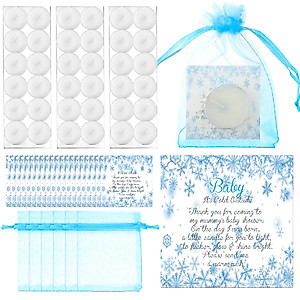 MTLEE 100 Sets Snowflake Baby Shower Party Favors Winter Birthday Party Supplies Thank You Gifts for Guests Including 100 Tealight Candles 100 Thank You Tags 100 Gift Bags for Gender Reveal Party