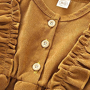 YQYJA Toddler Baby Girls Fall Winter Corduroy Ruffle Long Sleeve Dress Headband Kids Dresses (Mustard Yellow, 6-12 Months)