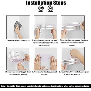 Jastt Bathroom Corner Shelf Adhesive Shower Shelf Wall Mounted Bath Shelves Modern Shelf Shower Caddy With Hook Storage Rack Shower Organizer Corner No Drilling Shower Caddy Basket Rust Proof Silver