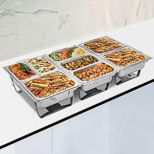 ROVSUN 8 Quart Chafing Dish Buffet Set,Stainless Steel Catering Serve Chafer,Restaurant Food Warmer, Rectangular Buffet Stove with 2 Half Size Food Pans and Foldable Frame for Party (1 Pack)