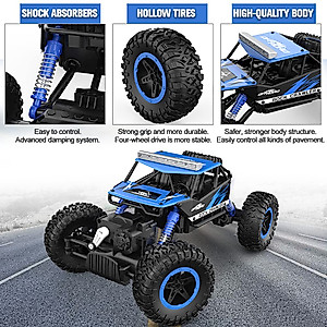 NQD 4WD Remote Control Truck - 1:16 Big Monster Stunt Car All Terrain Off-Road Hobby RC Truck 2.4Ghz with LED Headlight Rock Crawler Rechargeable Electric Toy for Boys & Girls Gifts（Blue）