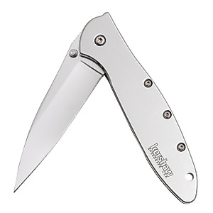 Kershaw Leek Pocket Knife (1660) 3-In. Sandvik 14C28N Blade and Stainless Steel Handle, 3 oz. & Smith’s PP1 Pocket Pal Knife Sharpener Preset Carbide & Ceramic Stone Sharpeners
