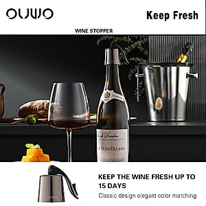 OUWO Wine Stopper Stainless Steel Wine Bottle Stoppers Plug with Silicone Wine Toppers Stopper Reusable Wine Cork Superior Leak-Proof Keeps Wine Fresh Best Gift Accessories Metalblack 2 pack