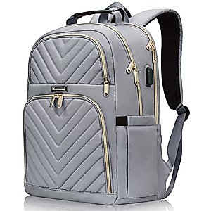 Laptop Backpack for Women, School Backpack for Teens, 15.6 Inch Fashion Women Work Backpack Purse, Waterproof Bookbag for Girls Teacher Travel Bags with USB Charging Port, Grey(over 3 years old)