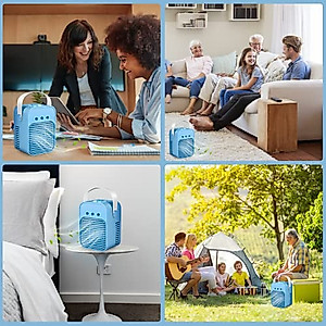 Novamilion Air Conditioner Fan, Evaporative Personal Air Cooler Humidifier, 3 Speeds, 7 Colors LED Light, Freon Free Ice Cooler Fan Handle, Misting Fast Cooling Desktop Fan Room, Office, Study