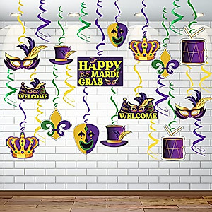 DmHirmg Mardi Gras Hanging Swirl Decorations Mardi Gras Party Decorations Foil Hanging Swirls Gold Green Purple Ceiling Decor for Carnival Masquerade New Orleans Party Birthday Supplies