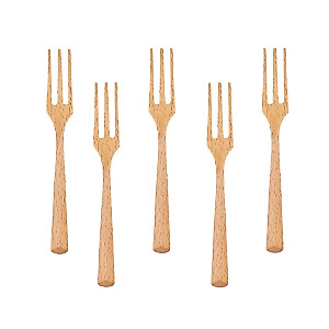 Wood Forks,AYFDISHS 5 Pieces Reusable Wooden Fork for Eating,7.5Inch Japanese Wood Salad Dinner Forks,Eco-friendly Wooden Flatware Set for Cooking, Dessert, Fruits, Salad