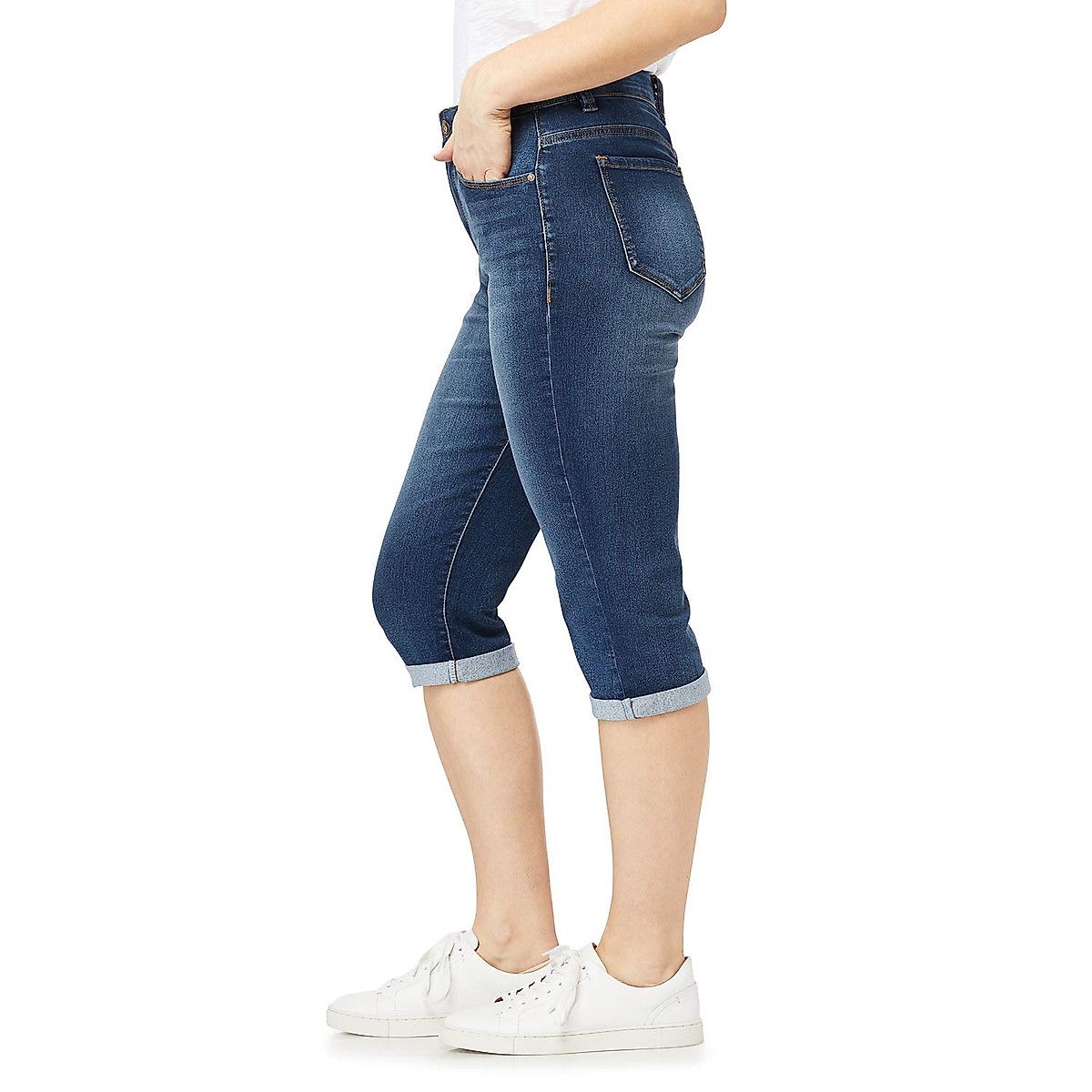 Angels Forever Young Sculpt 17" Capri for Women Figure Enhancing Stretch Denim, Mid-Rise - Steel, 16